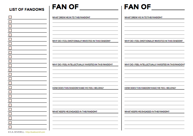 Fandom (Journal Worksheet Wednesday)