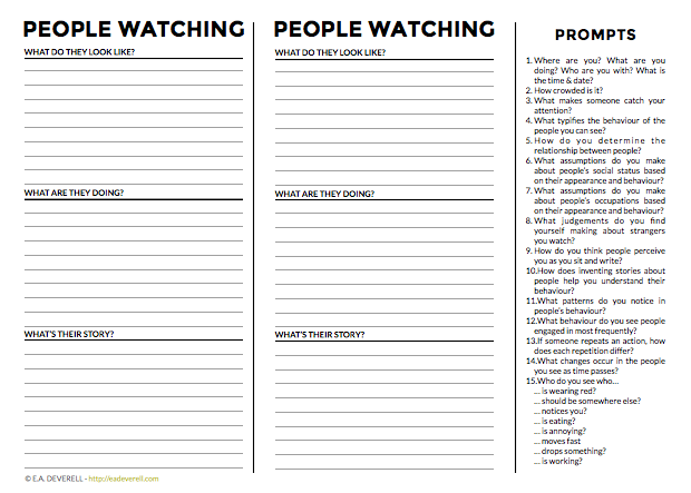 People Watching (Journal Worksheet Wednesday)